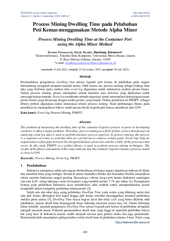 (PDF) Process Mining Dwelling Time at the Container Port using the Alpha Miner Method