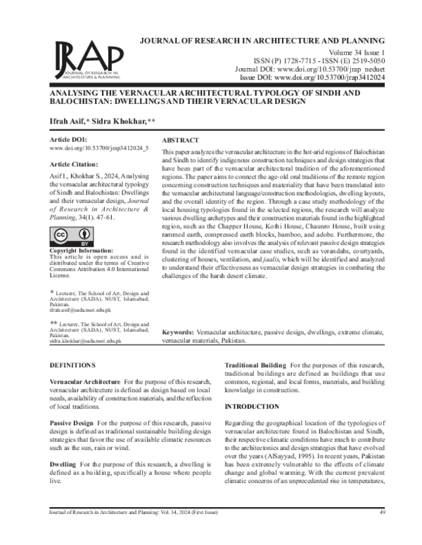 (PDF) Analysing the Vernacular Architectural Typology of Sindh and ...