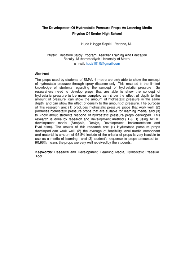 (PDF) The Development Of Hydrostatic Pressure Props As Learning Media ...