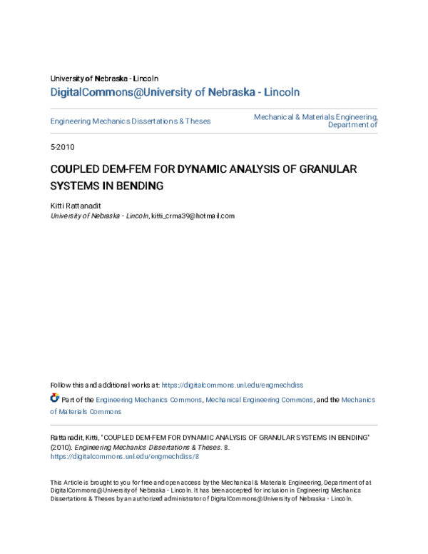 (PDF) Coupled Dem-Fem for Dynamic Analysis of Granular Systems in Bending