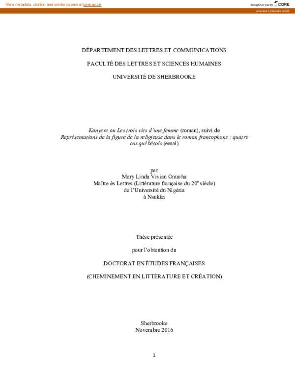 (PDF) Konyere ou Les trois vies d’une femme (roman), suivi de ...