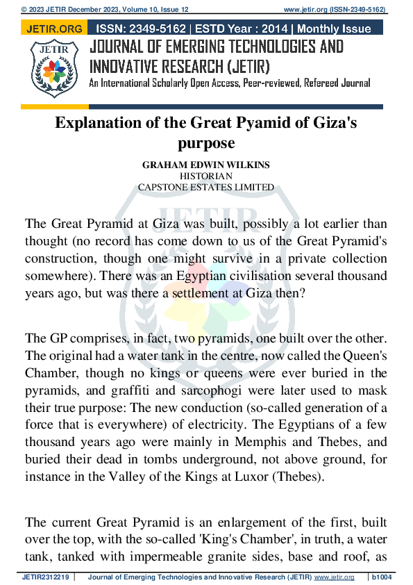 (PDF) Explanation of the Great Pyramid of Giza's purpose.