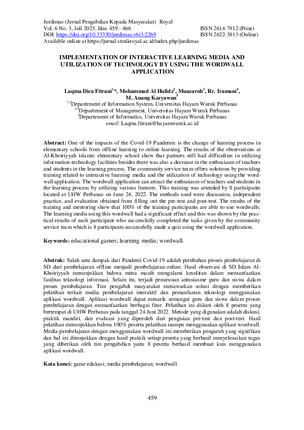 (PDF) Training and Assistance in the Implementation of Interactive Learning Media and ...