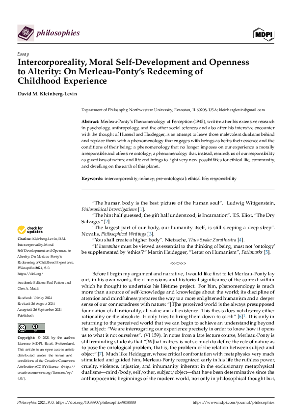 (PDF) Intercorporeality, Moral Self-Development and Openness to Alterity: On Merleau-Ponty's ...