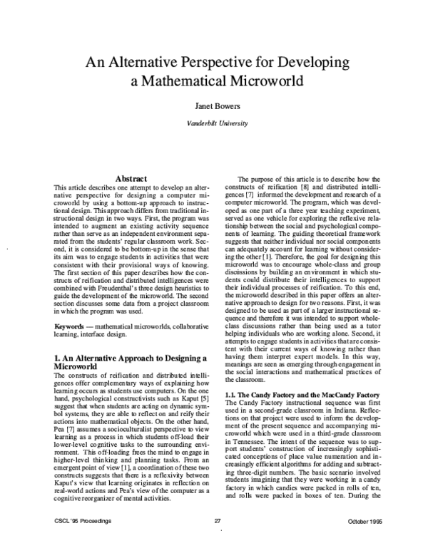 (PDF) An alternative perspective for developing a mathematical microworld
