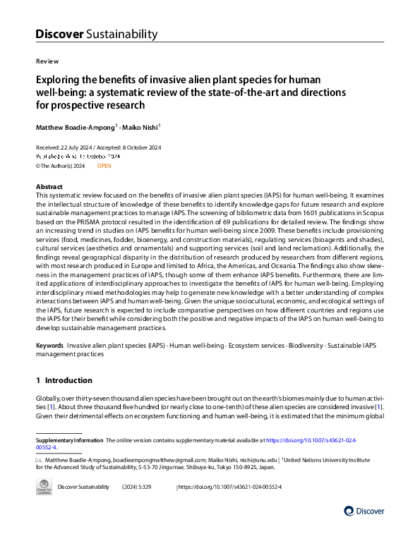 (PDF) Exploring the benefits of invasive alien plant species for human well-being: a systematic ...