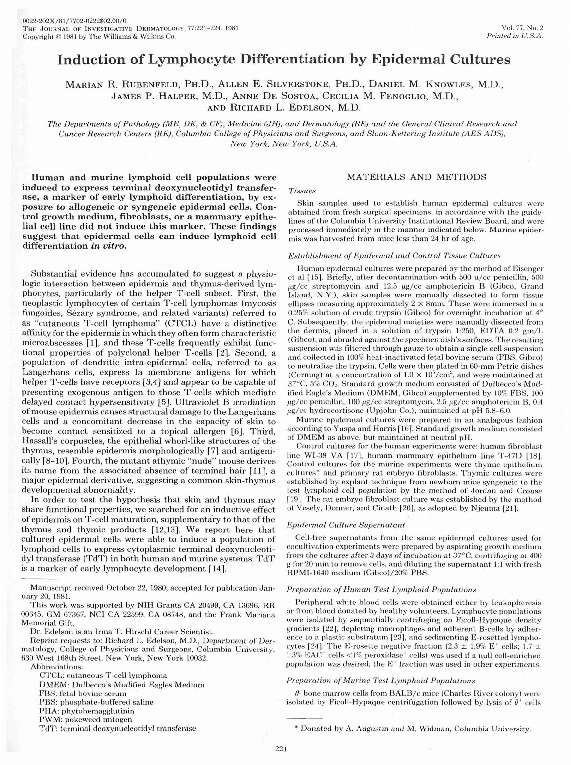 (PDF) Induction of Lymphocyte Differentiation by Epidermal Cultures ...