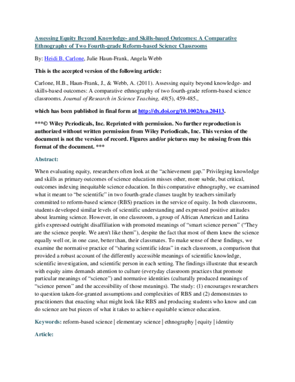 (PDF) Assessing equity beyond knowledge‐ and skills‐based outcomes: A ...
