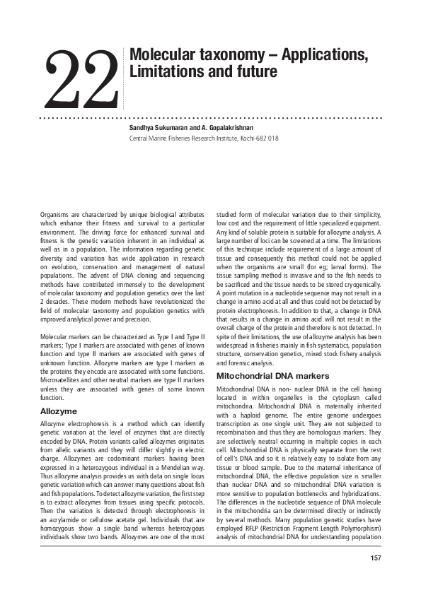 (PDF) Molecular taxonomy – Applications,Limitations and future