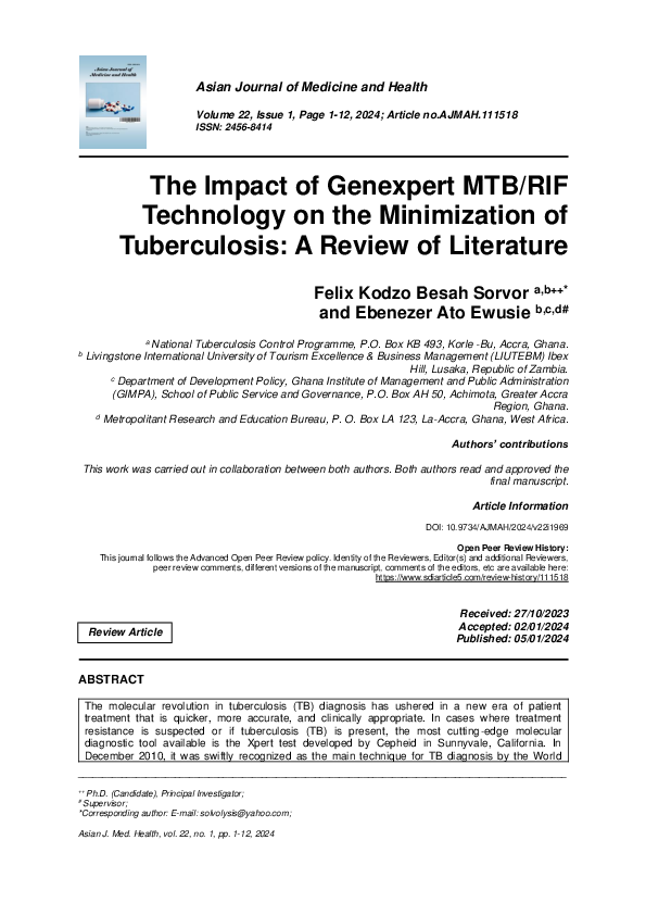 The Impact of Genexpert MTB/RIF Technology on the Minimization of ...