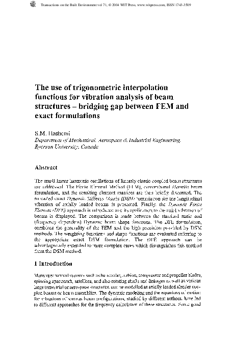 (PDF) The Use Of Trigonometric Interpolation Functions For Vibration AnalysisOf Beam Structures ...