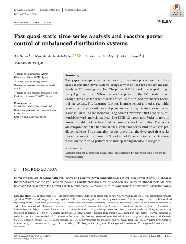 (PDF) Fast quasi-static time-series analysis and reactive power control of unbalanced ...