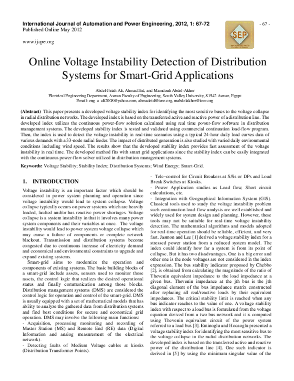 (PDF) Online Voltage Instability Detection of Distribution Systems for Smart-Grid Applications