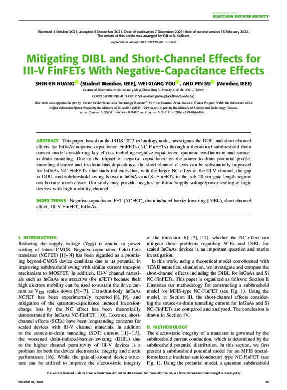(PDF) Mitigating DIBL and Short-Channel Effects for III-V FinFETs With Negative-Capacitance ...