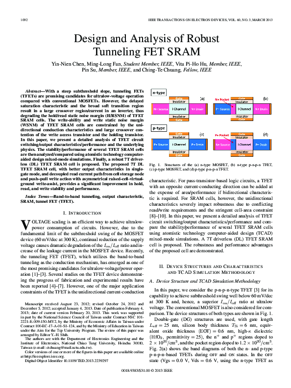 (PDF) Design and Analysis of Robust Tunneling FET SRAM