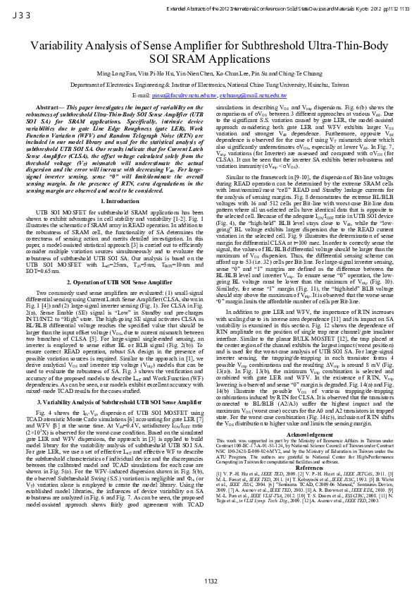 (PDF) Variability Analysis of Sense Amplifier for Subthreshold Ultra-Thin-Body SOI SRAM Applications
