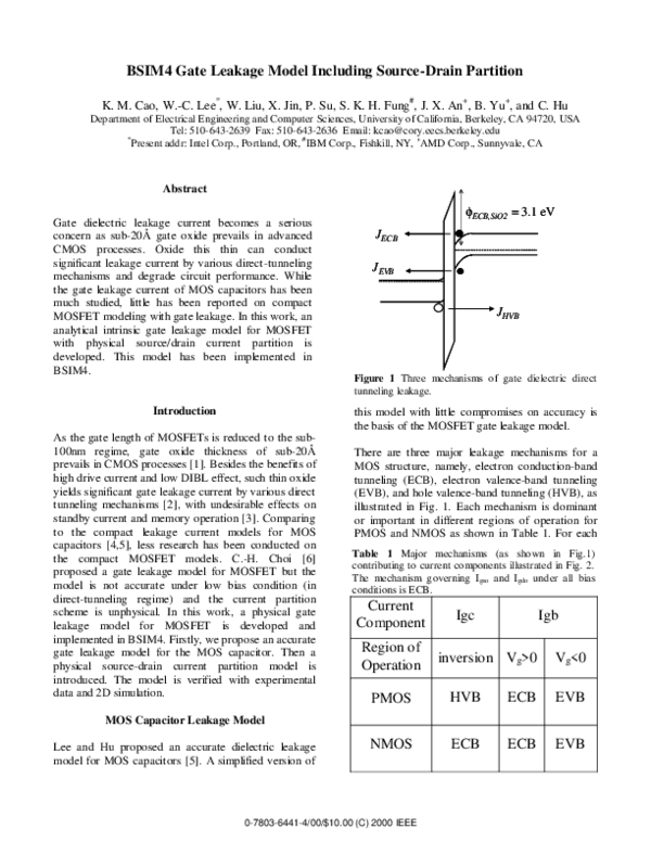 (PDF) BSIM4 gate leakage model including source-drain partition