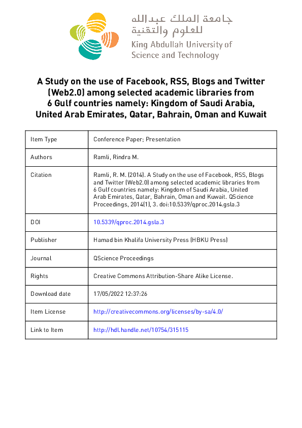 (PDF) A Study on the use of Facebook, RSS, Blogs and Twitter (Web2.0 ...