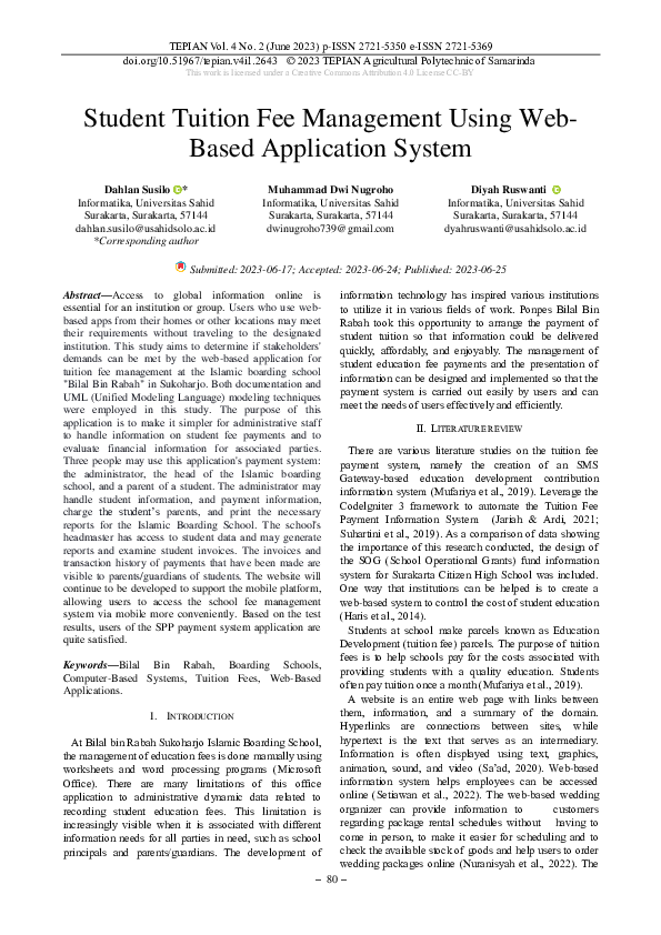(PDF) Student Tuition Fee Management Using Web-Based Application System