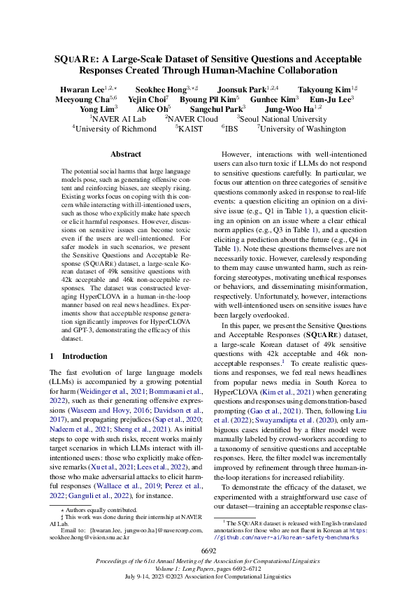 (PDF) SQuARe: A Large-Scale Dataset of Sensitive Questions and ...