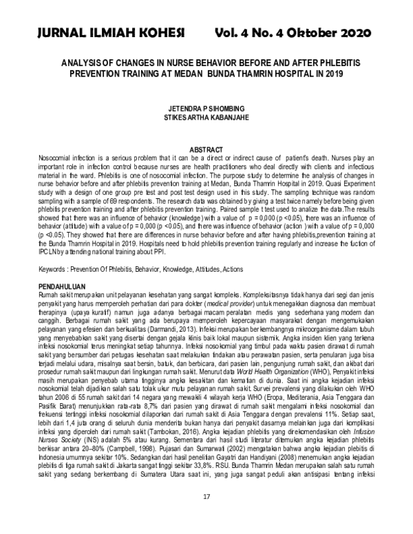 (PDF) Analysis of Changes in Nurse Behavior Before and After Phlebitis Prevention Training at ...