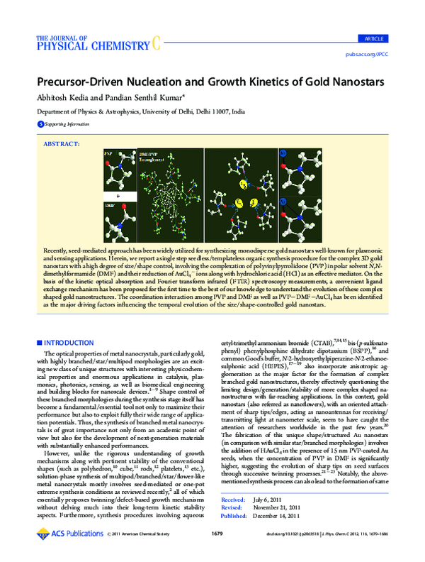 (PDF) Precursor-Driven Nucleation and Growth Kinetics of Gold Nanostars ...
