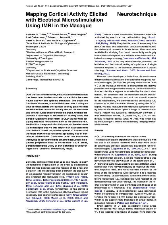 (PDF) Mapping Cortical Activity Elicited with Electrical Microstimulation Using fMRI in the ...