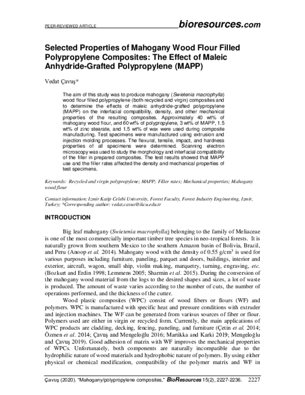 (PDF) Selected properties of mahogany wood flour filled polypropylene ...