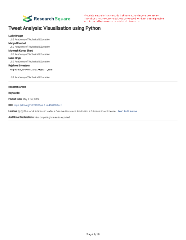 (PDF) Tweet Analysis: Visualisation using Python