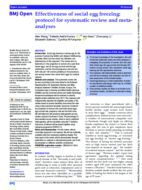 (PDF) Effectiveness of social egg freezing: protocol for systematic review and meta-analyses