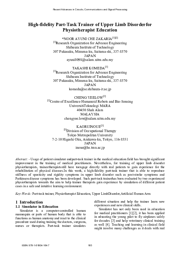 (PDF) High-fidelity Part-Task Trainer of Upper Limb Disorderfor ...