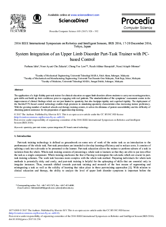 (PDF) System Integration of an Upper Limb Disorder Part-Task Trainer ...