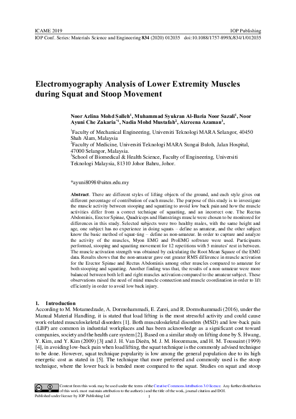 (PDF) Electromyography Analysis of Lower Extremity Muscles during Squat ...