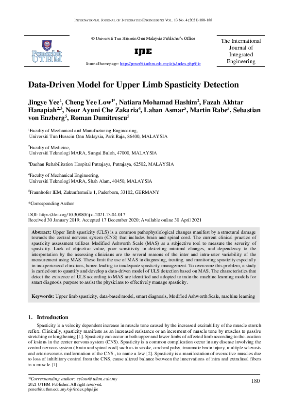 (PDF) Data-Driven Model for Upper Limb Spasticity Detection