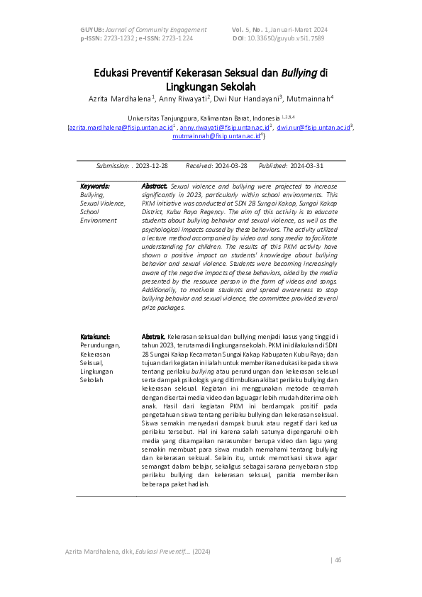 (PDF) Edukasi Preventif Kekerasan Seksual dan Bullying di Lingkungan Sekolah
