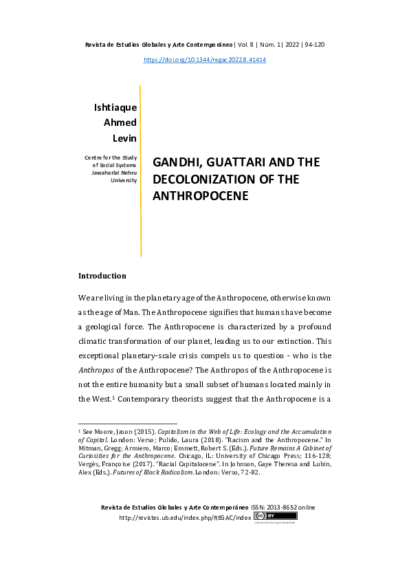 (PDF) GANDHI, GUATTARI AND THE DECOLONIZATION OF THE ANTHROPOCENE