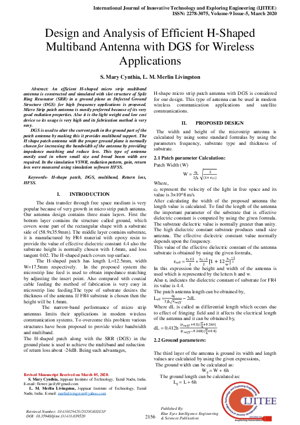 (PDF) Design and Analysis of Efficient H-Shaped Multiband Antenna with ...