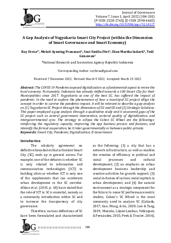 (PDF) A Gap Analysis of Yogyakarta Smart City Project (within the ...