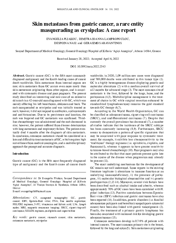 (PDF) Skin metastases from gastric cancer, a rare entity masquerading ...