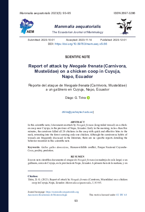 (PDF) Reporte del ataque de Neogale frenata (Carnivora, Mustelidae) a ...