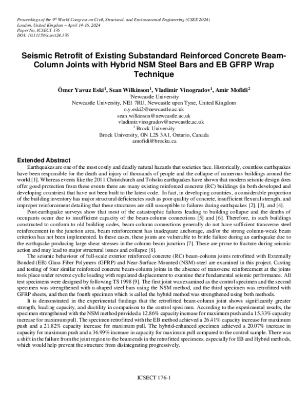 (PDF) Seismic Retrofit of Existing Substandard Reinforced Concrete Beam-Column Joints with ...