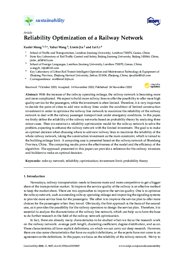 (PDF) Reliability Optimization of a Railway Network