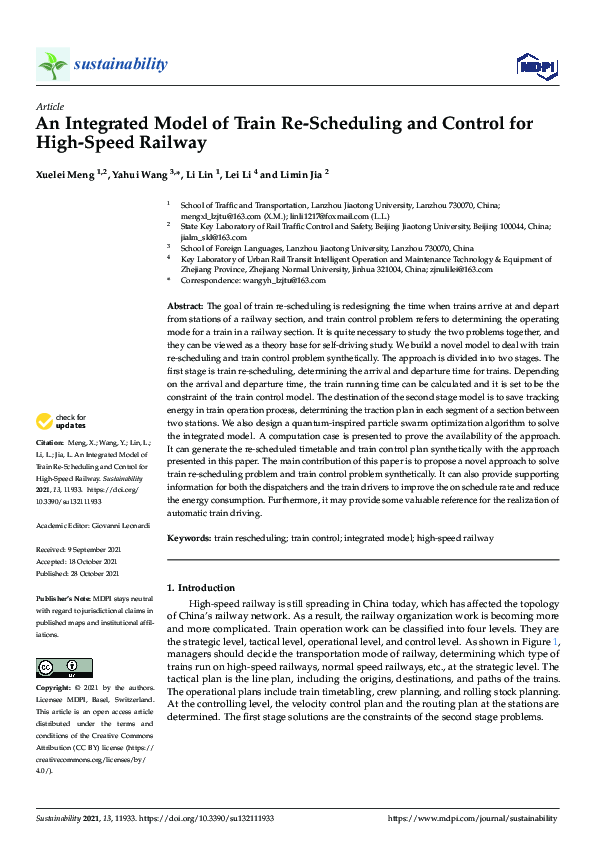 (PDF) An Integrated Model of Train Re-Scheduling and Control for High ...