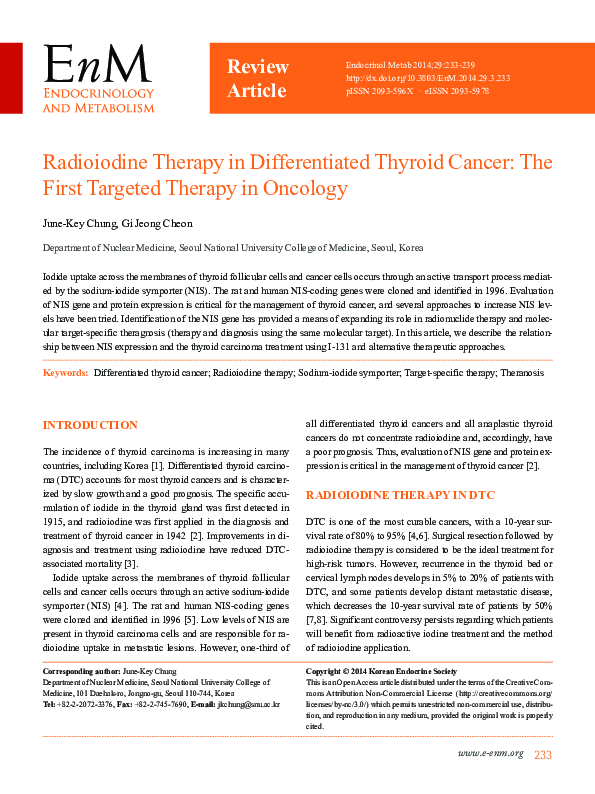 (PDF) Radio-iodine therapy in differentiated thyroid cancer ...