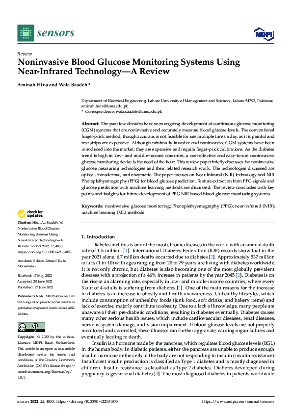 (PDF) Noninvasive Blood Glucose Monitoring Systems Using Near-Infrared Technology—A Review