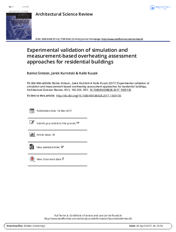 (PDF) Experimental validation of simulation and measurement-based overheating assessment ...