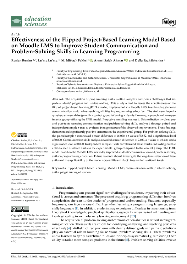 (PDF) Effectiveness of the Flipped Project-Based Learning Model Based on Moodle LMS to Improve ...