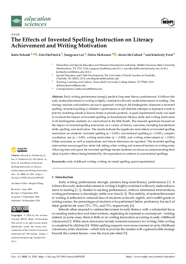 (PDF) The Effects of Invented Spelling Instruction on Literacy ...
