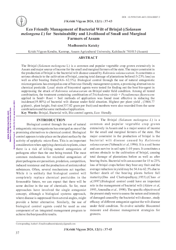 (PDF) Eco friendly management of bacterial wilt of Brinjal (Solanum ...