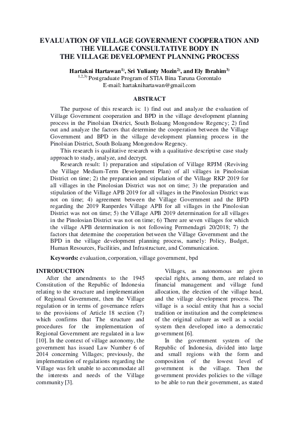 (PDF) Evaluation of Village Government Cooperation and the Village ...